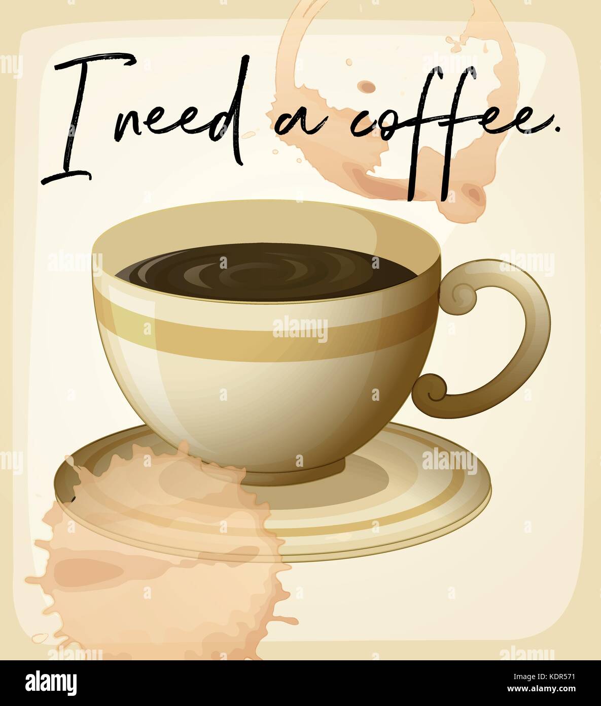 Word expression for I need coffee with coffee cup illustration Stock ...
