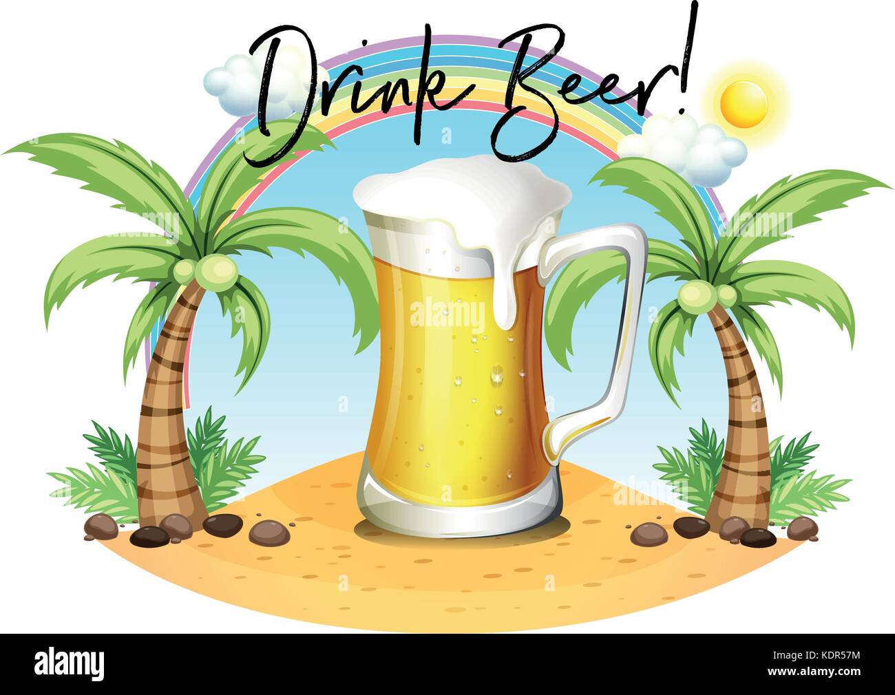 Glass of beer on beach illustration Stock Vector Image & Art - Alamy