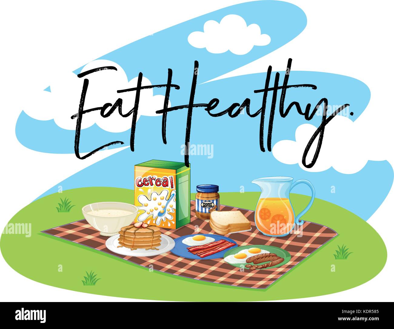 Breakfast set and word eat healthy illustration Stock Vector Image ...