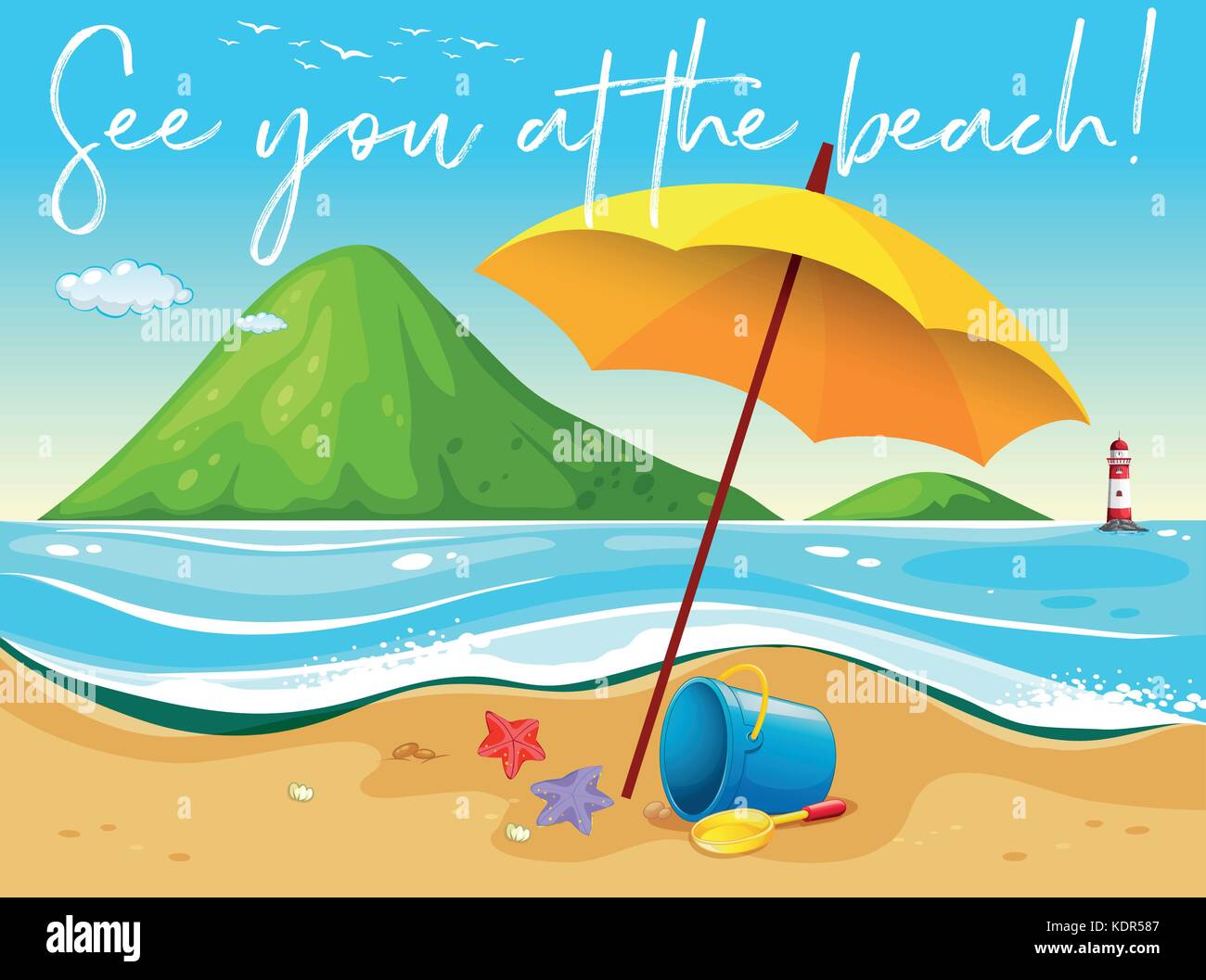 Beach scene with word see you at the beach illustration Stock Vector ...