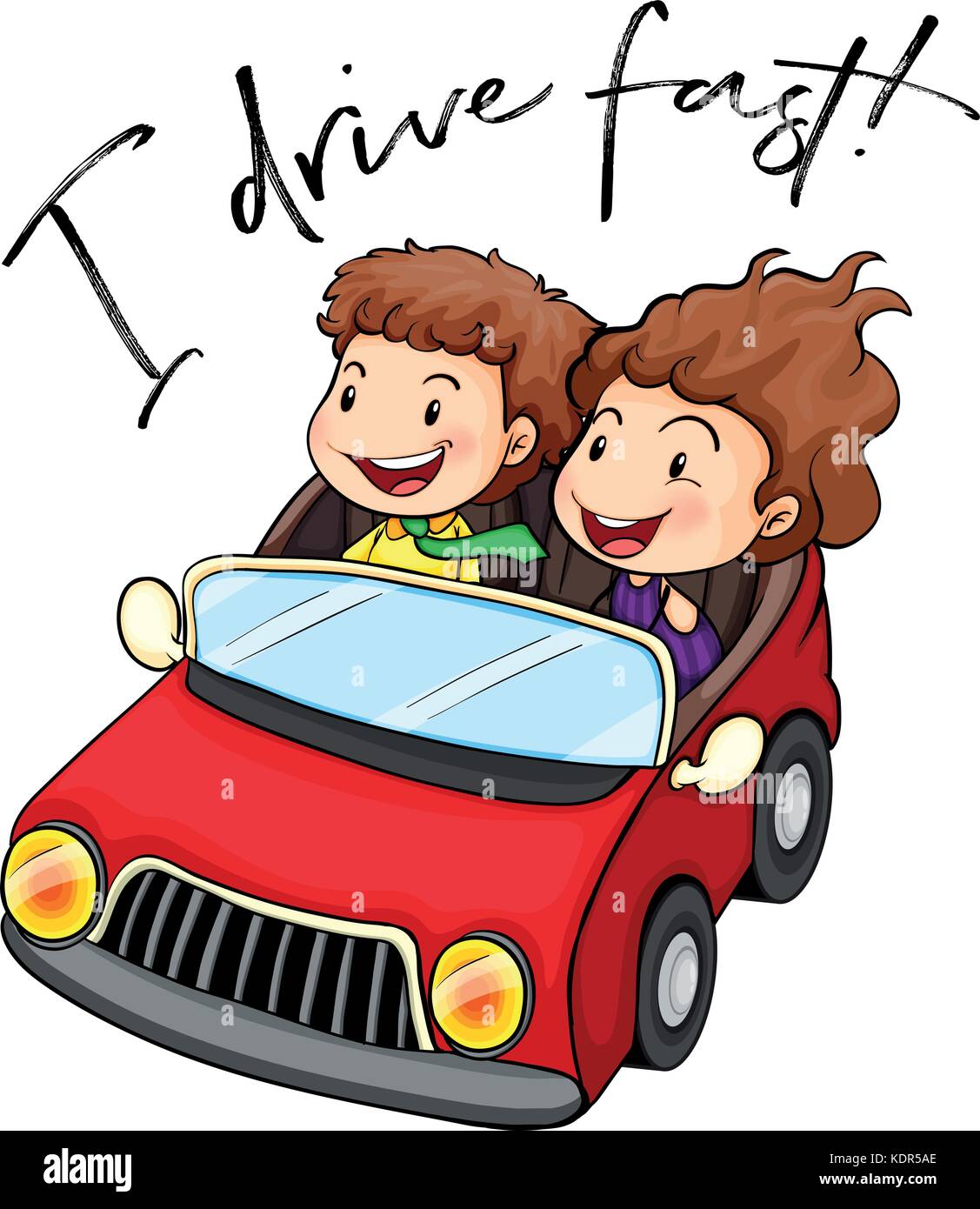 People driving car with phrase I drive fast illustration Stock Vector ...
