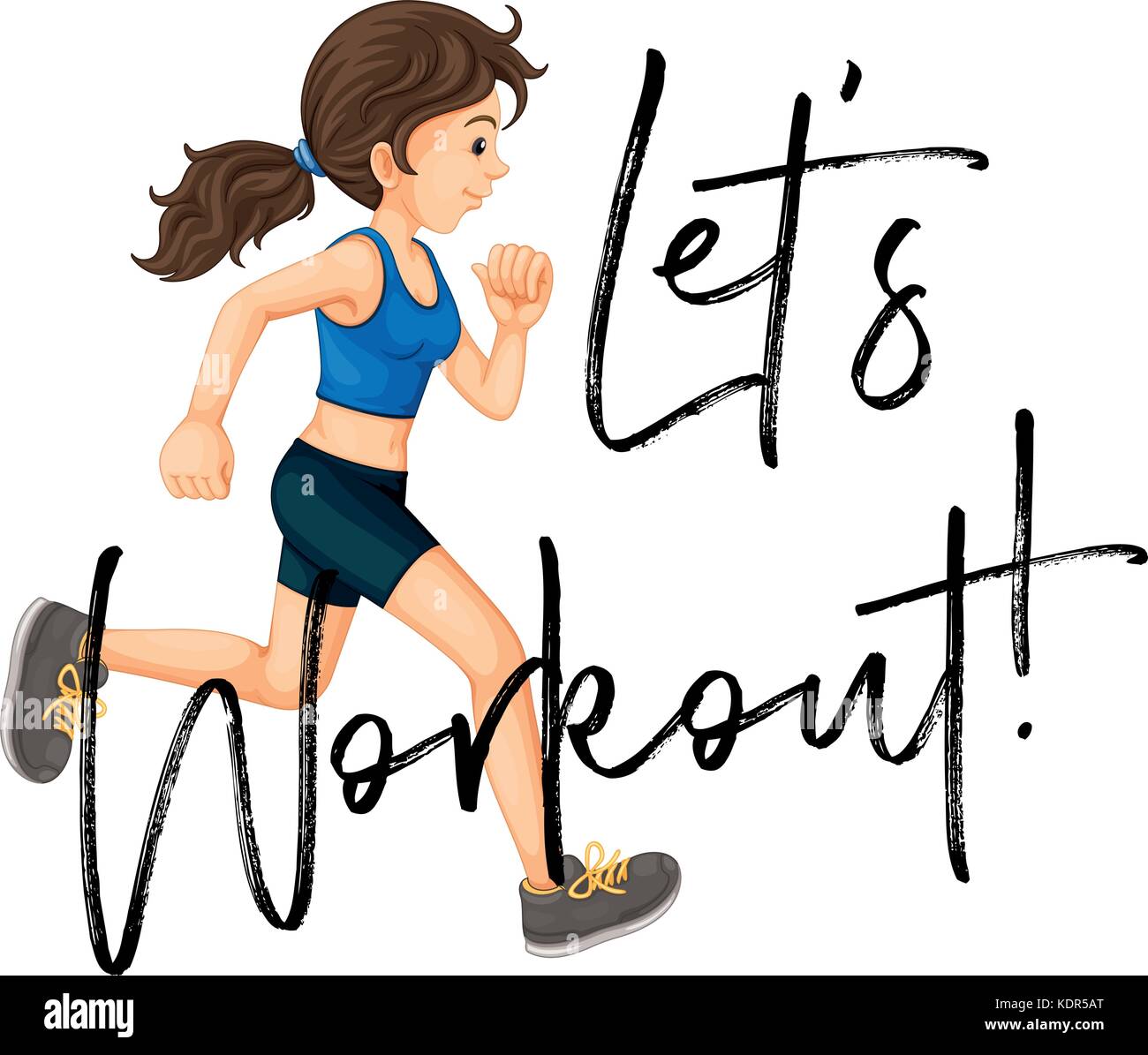 Woman jogging with phrase let's worksheet illustration Stock Vector ...