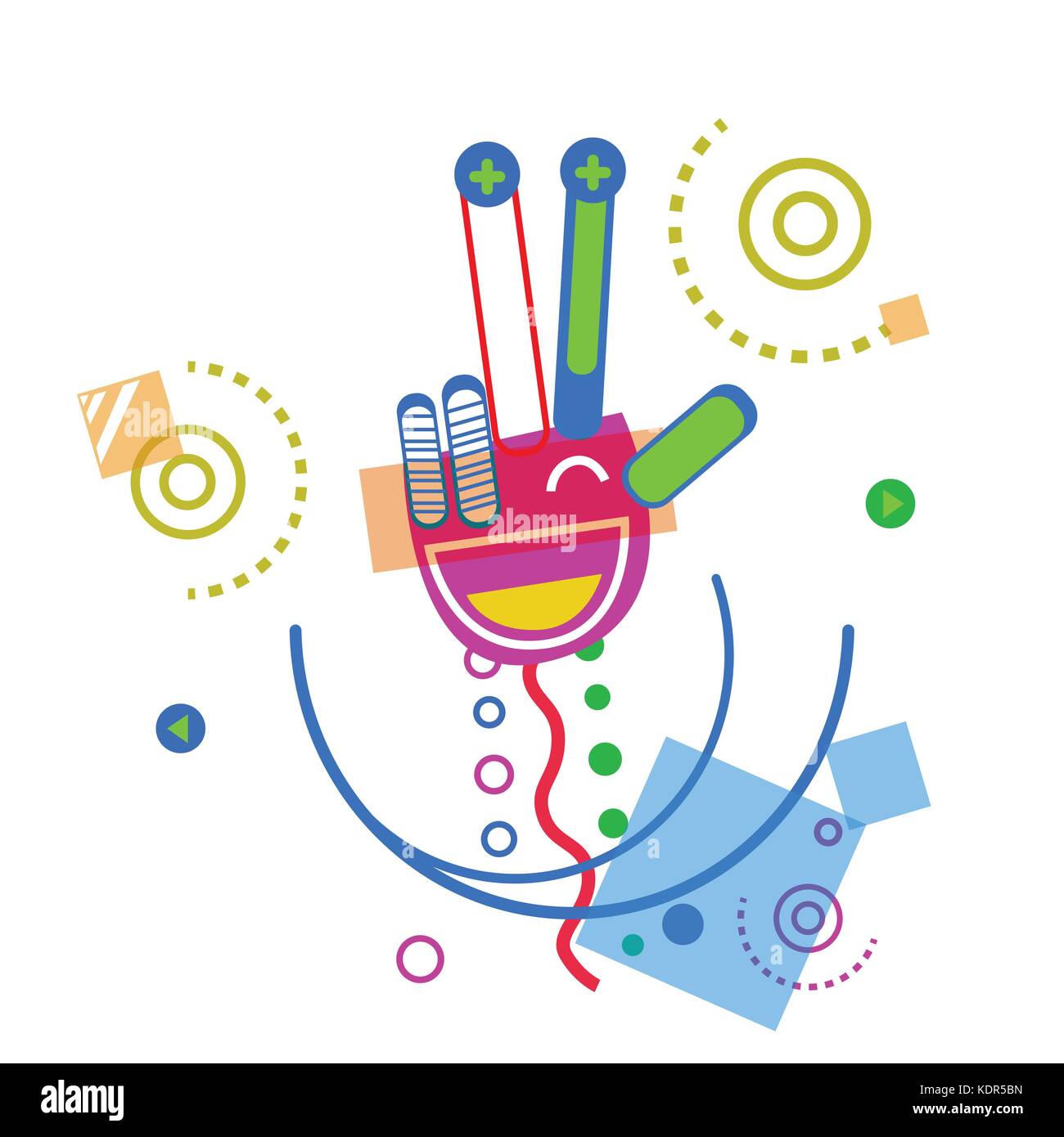 Abstract Hand Palm Show Victory Sign Doodle Design Stock Vector Image ...