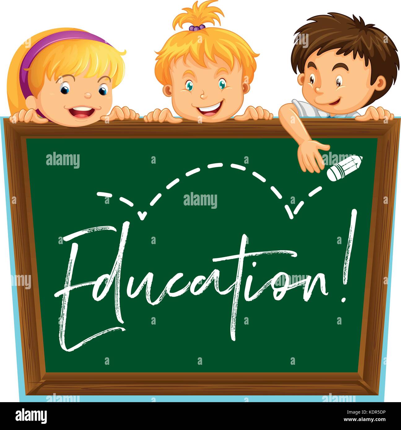 Three kids and board with word education illustration Stock Vector ...