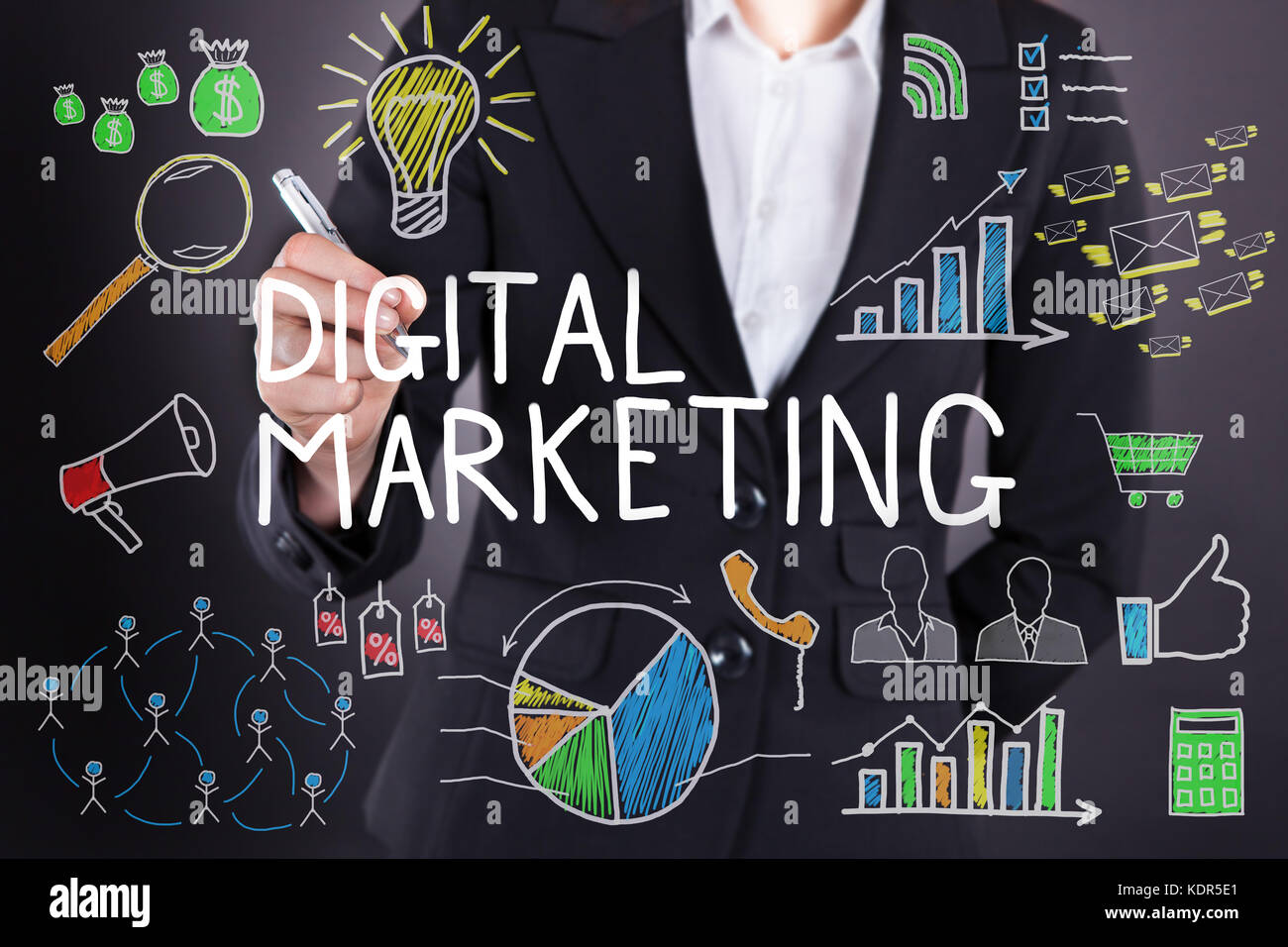 Close-up Of Businessperson Drawing Digital Marketing Concept On Console ...