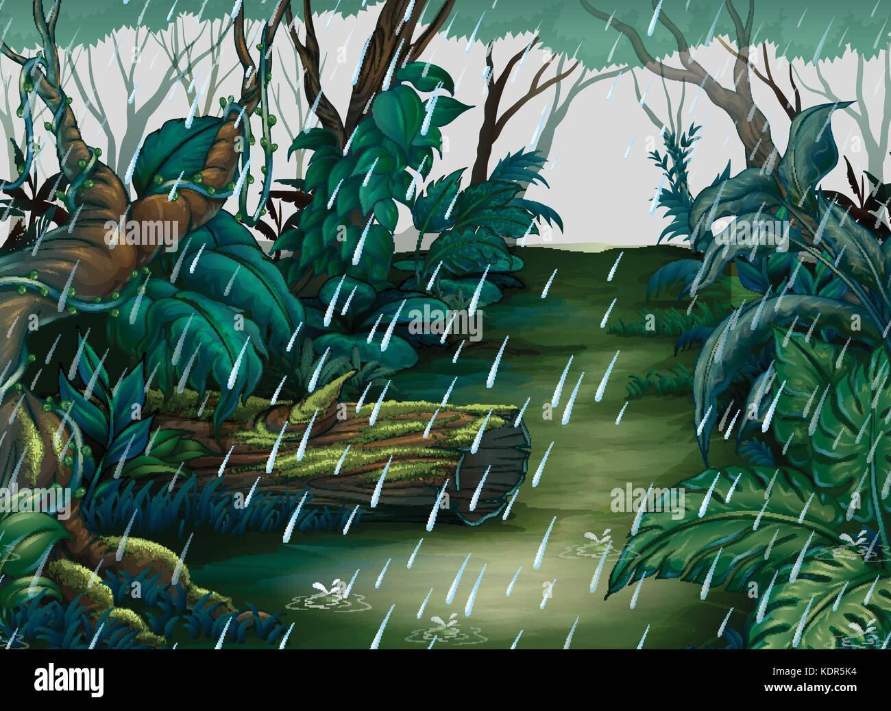 Background scene with forest in the rain illustration Stock Vector ...