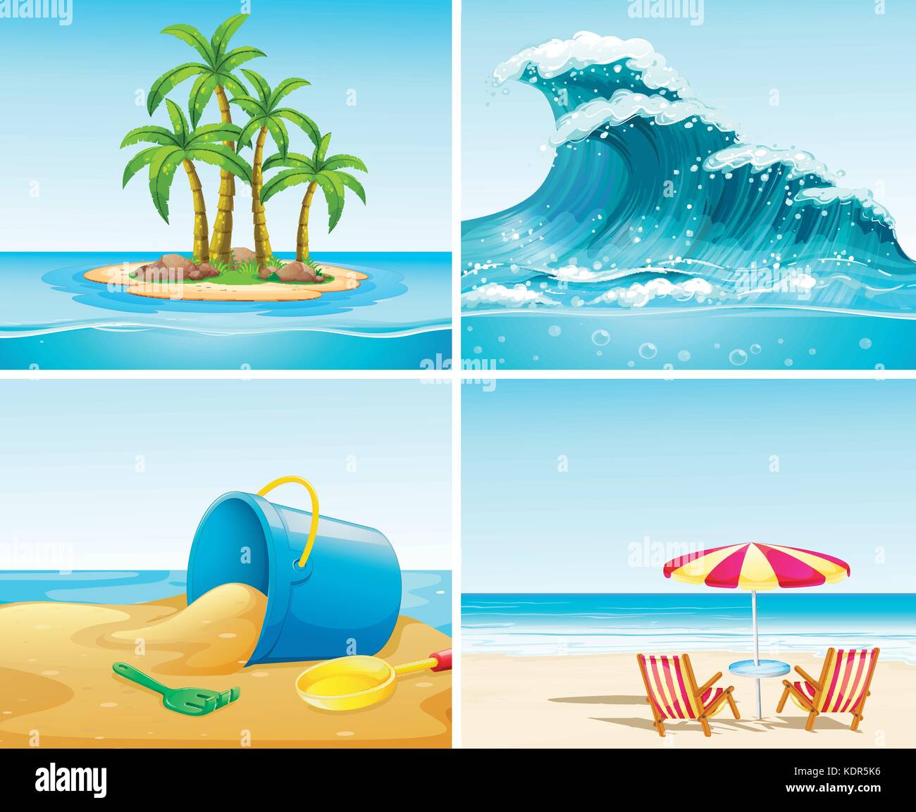 Four scene of ocean at summer time illustration Stock Vector Image ...