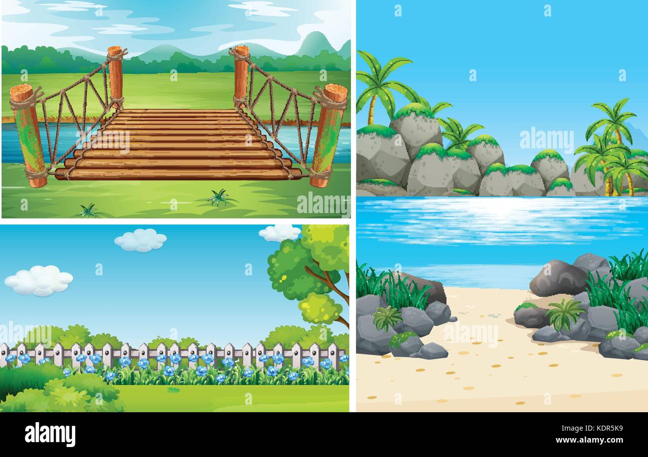 Three nature scenes at day time illustration Stock Vector Image & Art ...