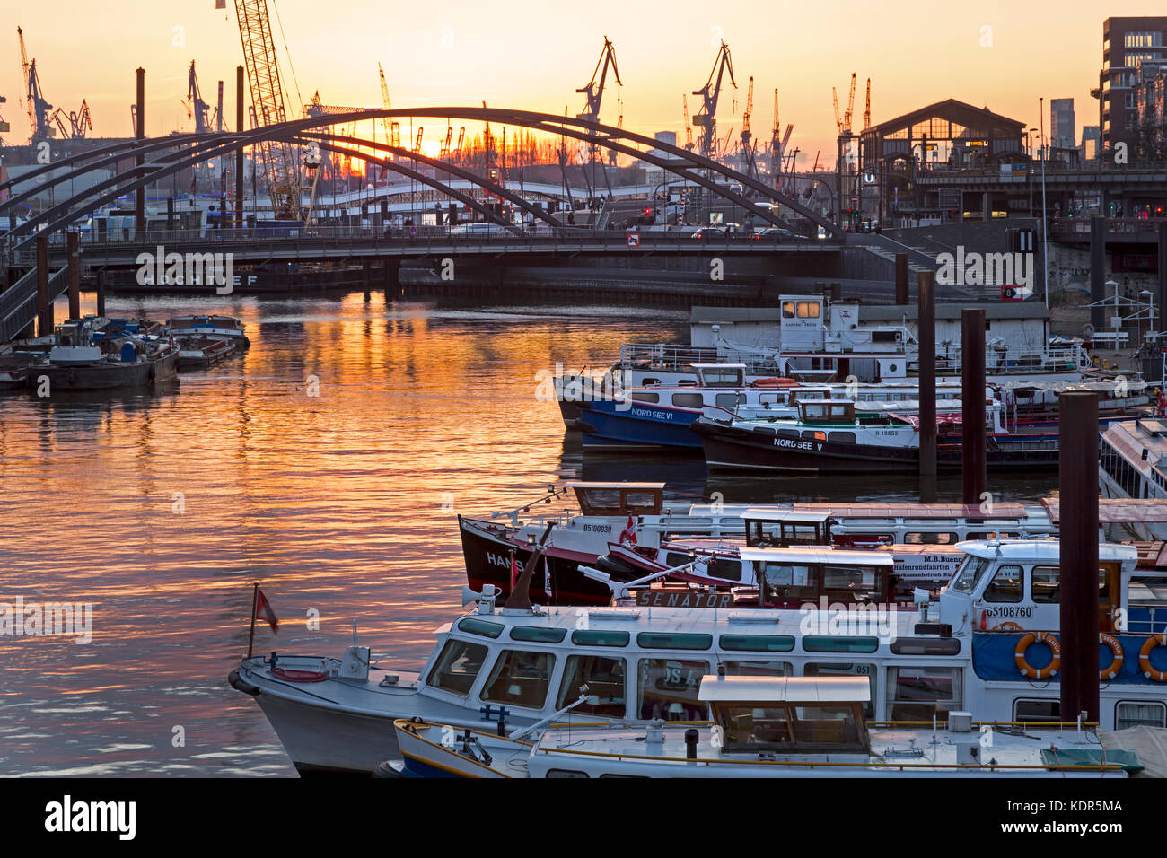 Hamburg harbour at sunset, Hamburg, Germany, Europe Stock Photo - Alamy