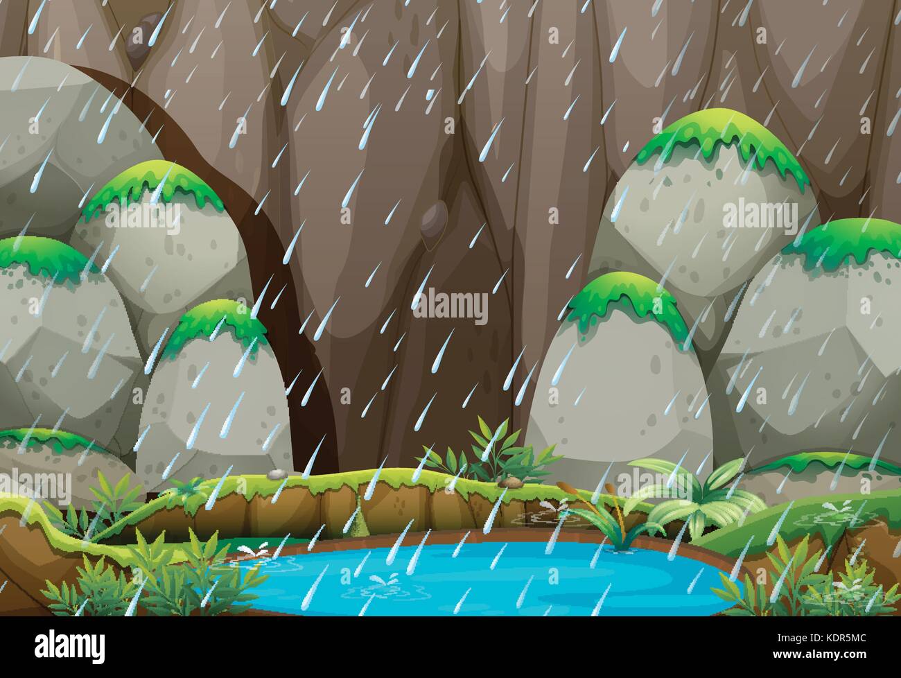 Background scene with raining in mountain illustration Stock Vector ...