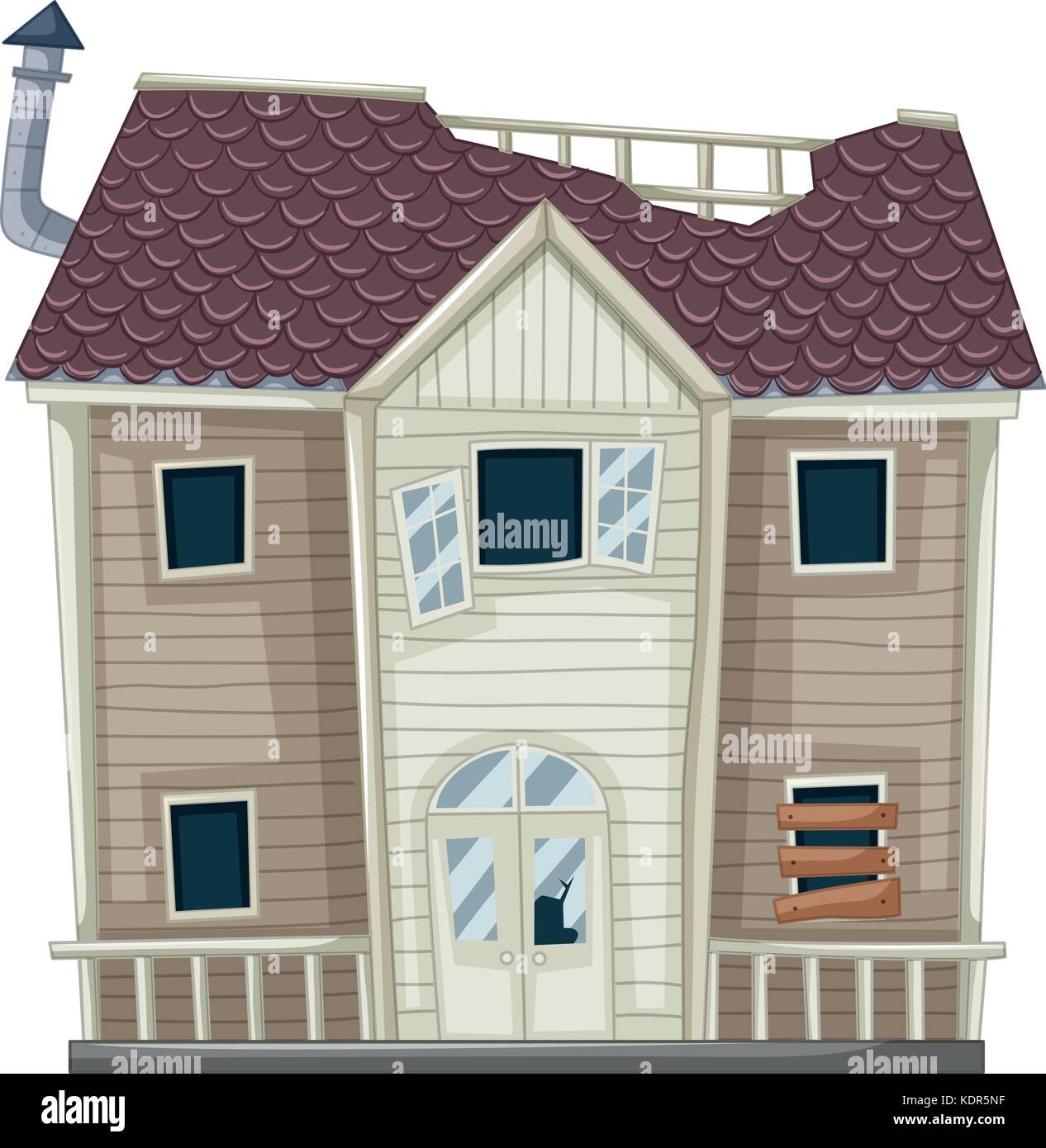 Ruined house with broken roof and window illustration Stock Vector ...