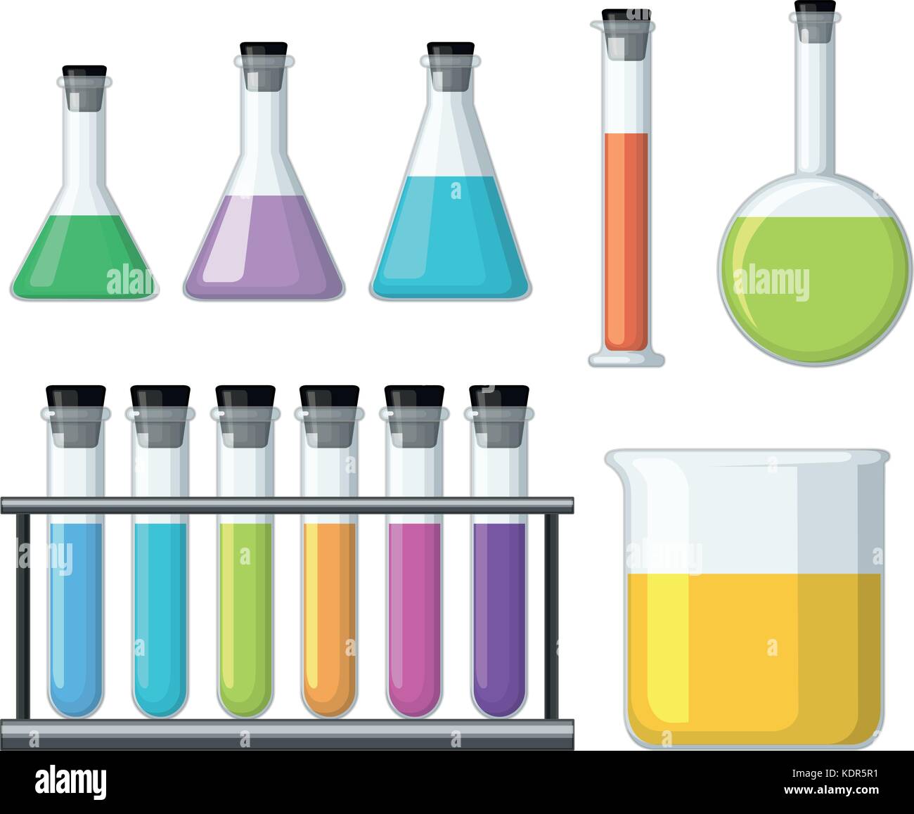 Beakers with colorful liquid illustration Stock Vector Image & Art - Alamy