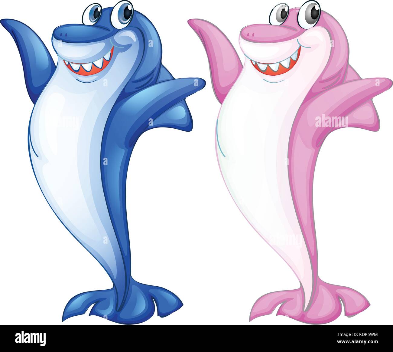 Blue and pink sharks with happy face illustration Stock Vector Image ...