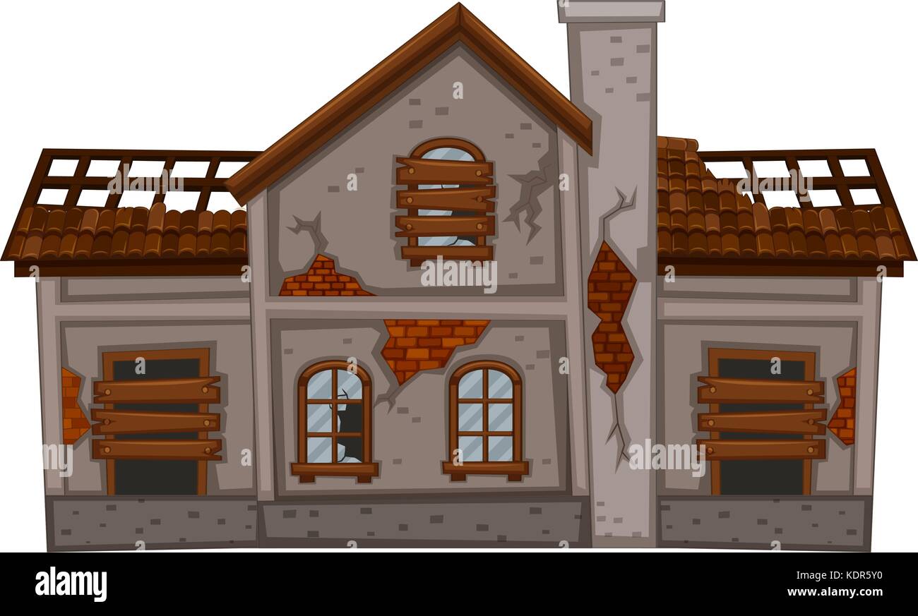 Old brick house in bad condition illustration Stock Vector Image & Art ...