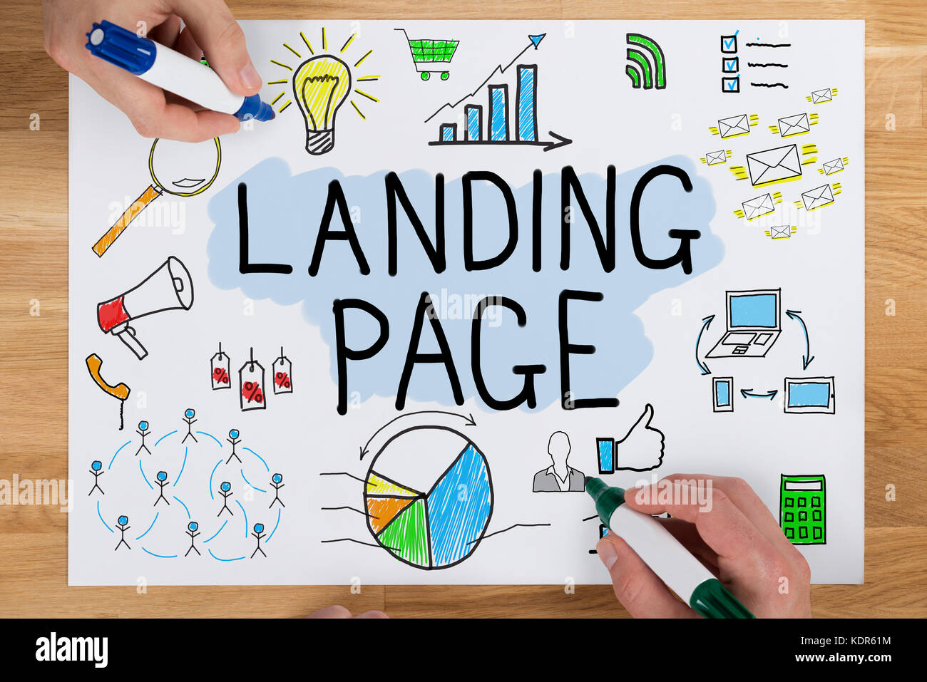 Two People Using Colorful Marker For Drawing Landing Page Concept On ...
