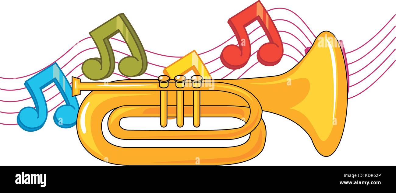 Trumpet and music notes in background illustration Stock Vector Image ...