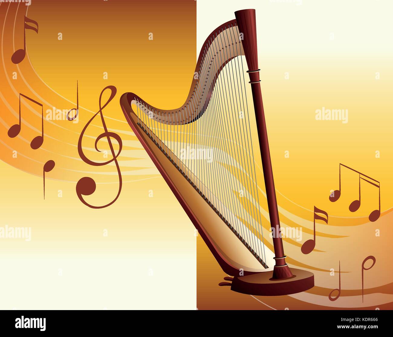 Classic harp with music notes in background illustration Stock Vector ...