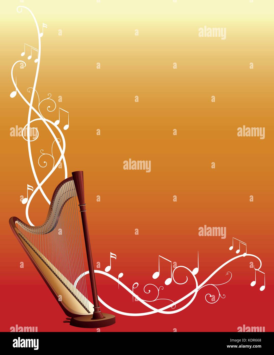 Background template with harp and music notes illustration Stock Vector ...