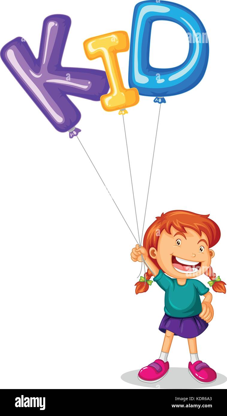 girl holding balloon for word kid illustration Stock Vector Image & Art ...