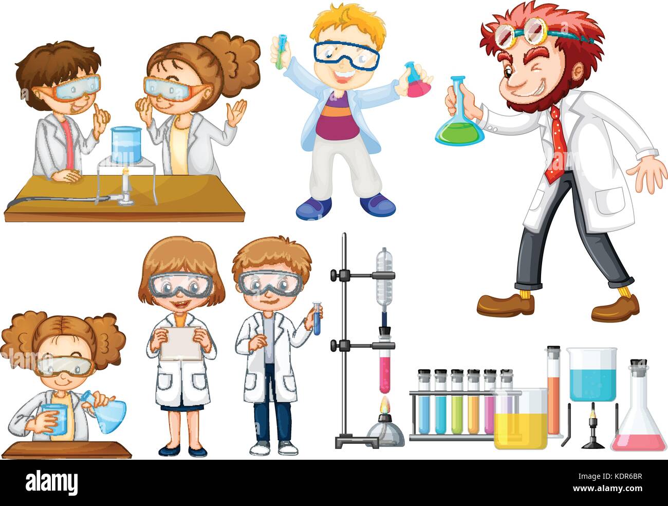 Many scientists and students doing experiments illustration Stock ...