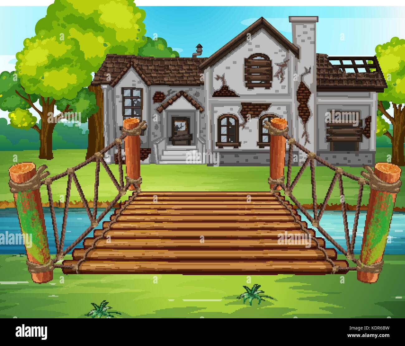 Old house by the river illustration Stock Vector Image & Art - Alamy