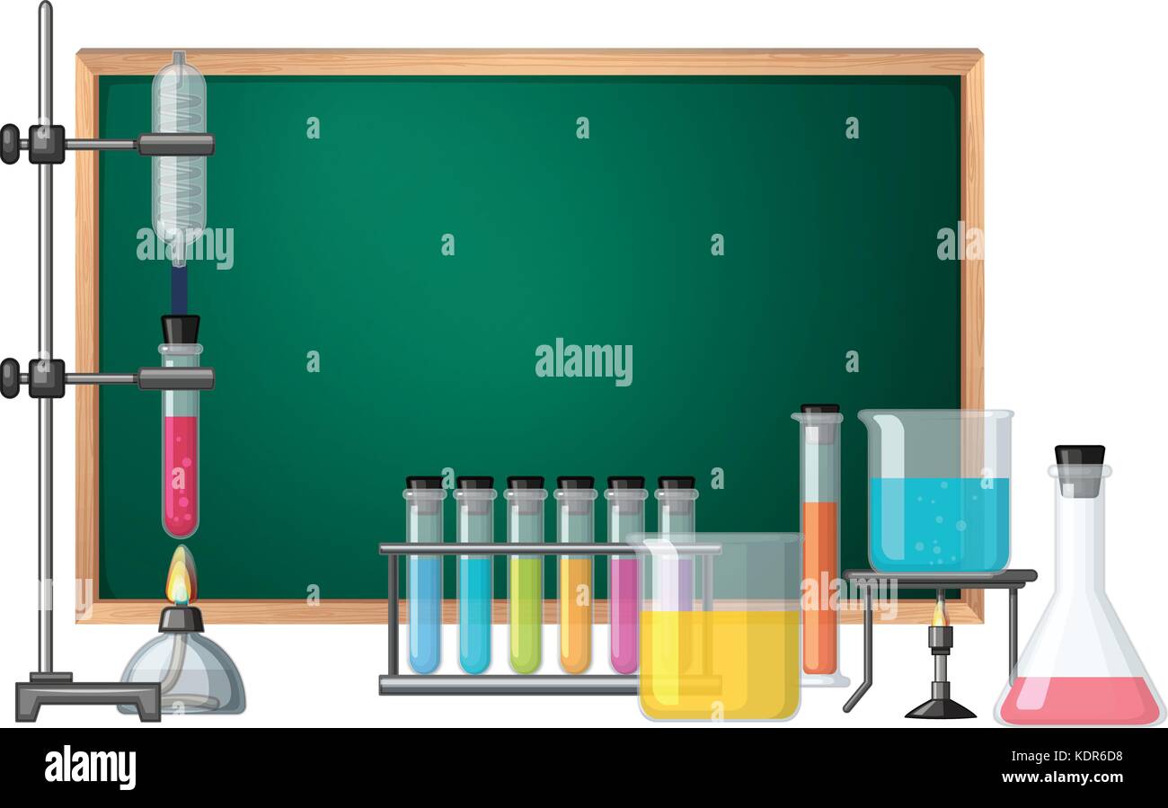 Blackboard template with science equipments in background illustration ...