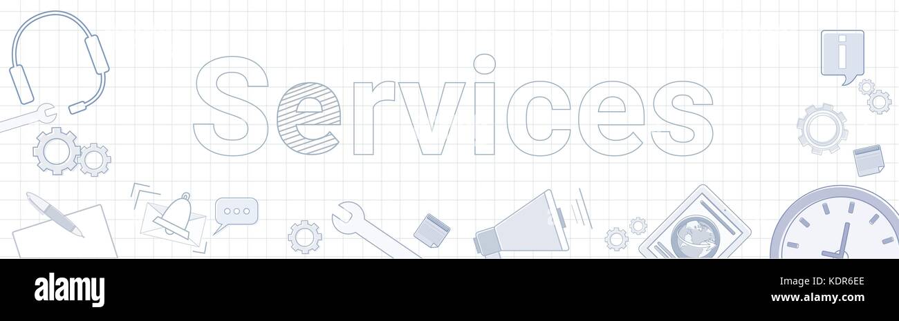 Services Word With Office Stuff Icons On Squared Background Customer ...
