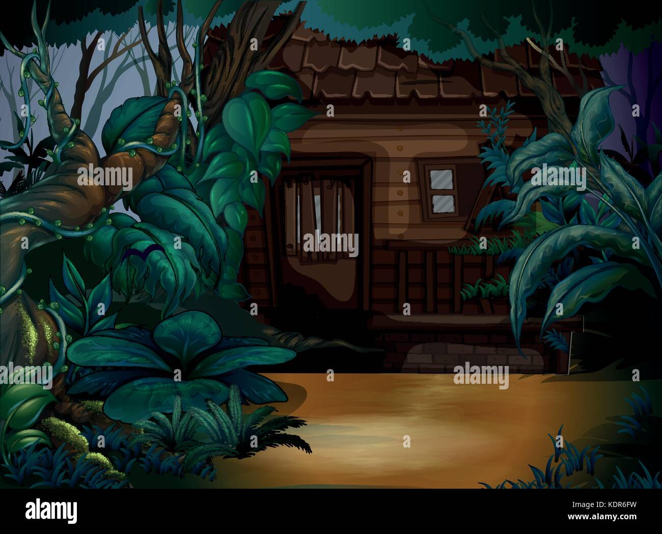 Wooden house in the deep forest illustration Stock Vector Image & Art ...