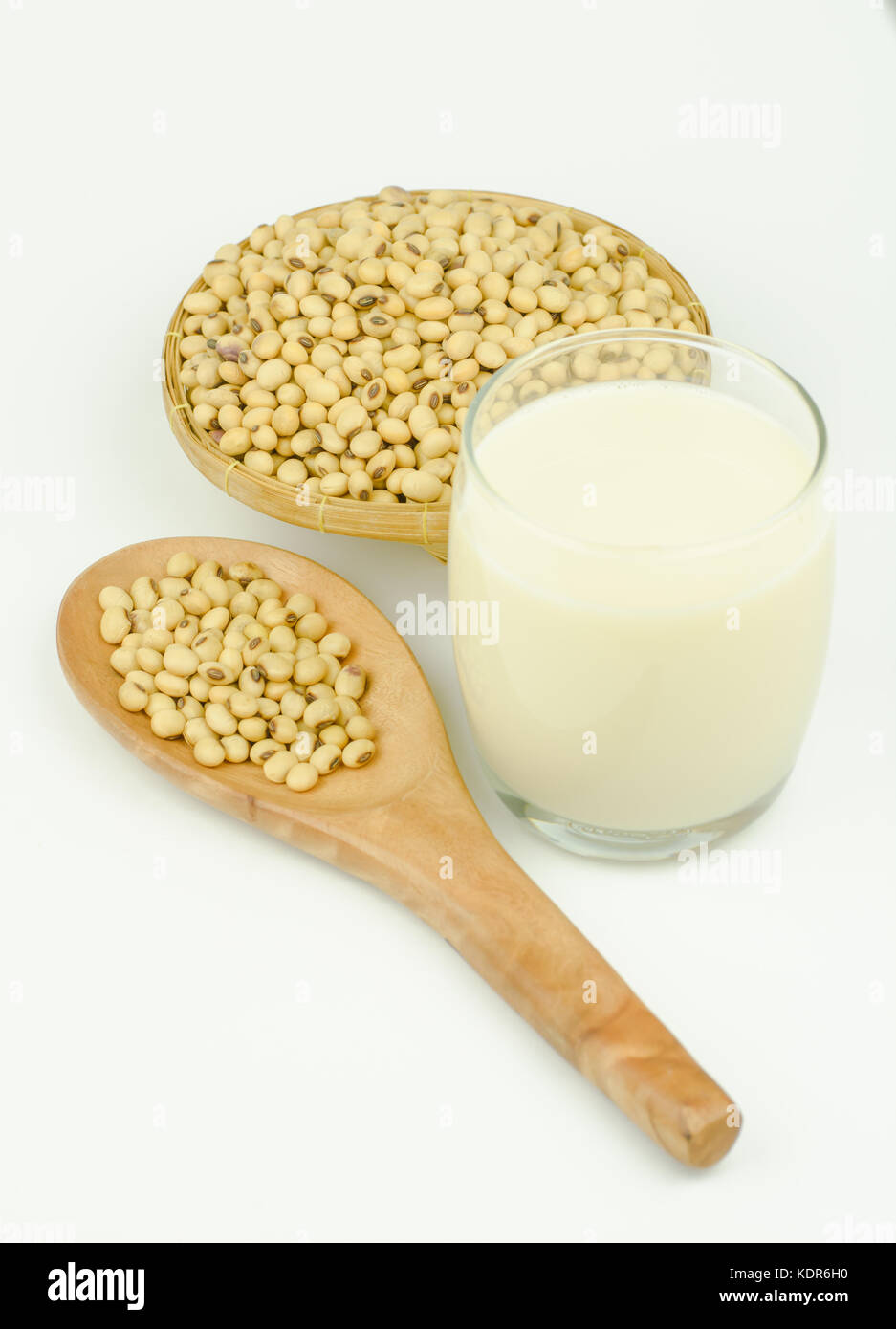 Milk with soy beans on white background Stock Photo - Alamy