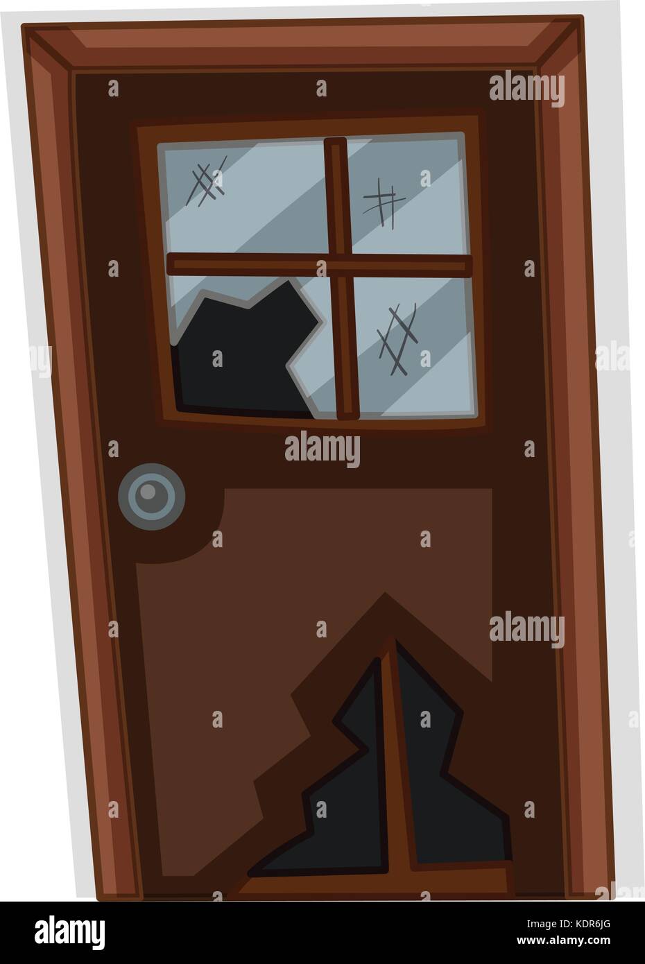 Brown door with broken window illustration Stock Vector Image & Art - Alamy