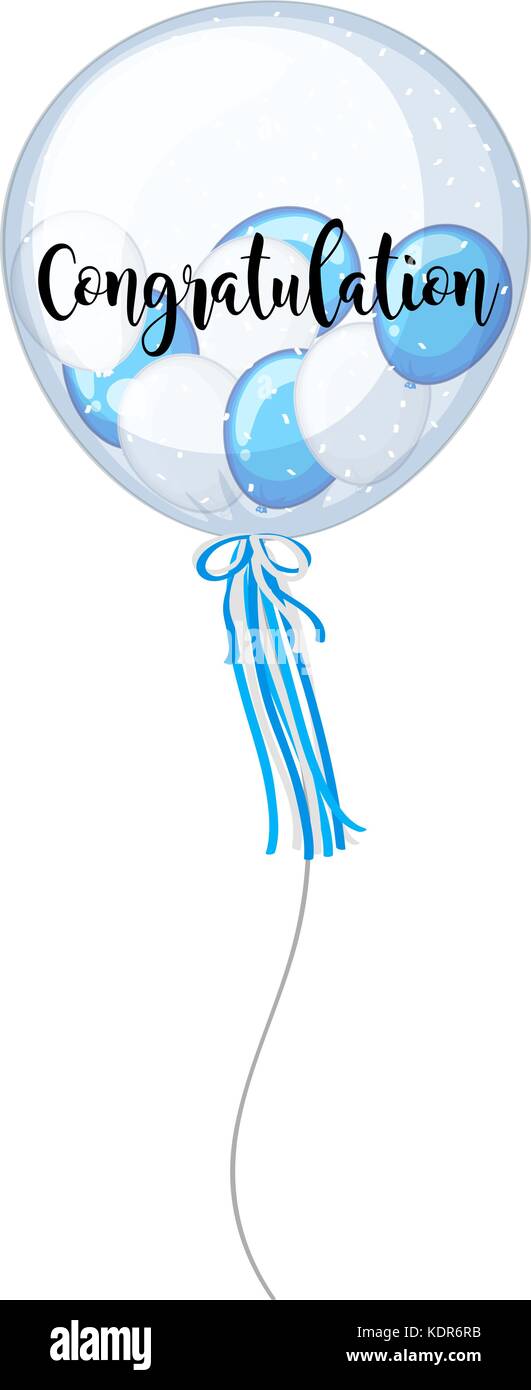 Blue and white balloons with word congratulation illustration Stock ...