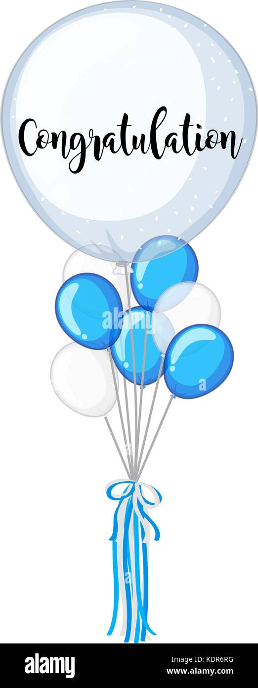 Blue and white balloons with word congratulation illustration Stock ...