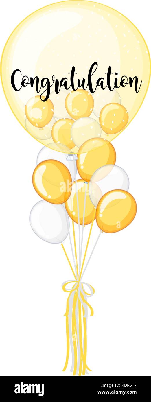 Yellow and white balloon with word congratulation illustration Stock ...