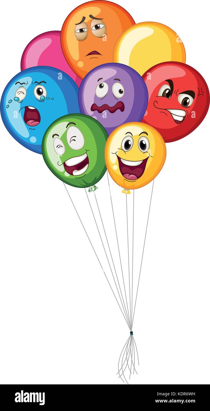 Many balloons with facial emotions illustration Stock Vector Image ...