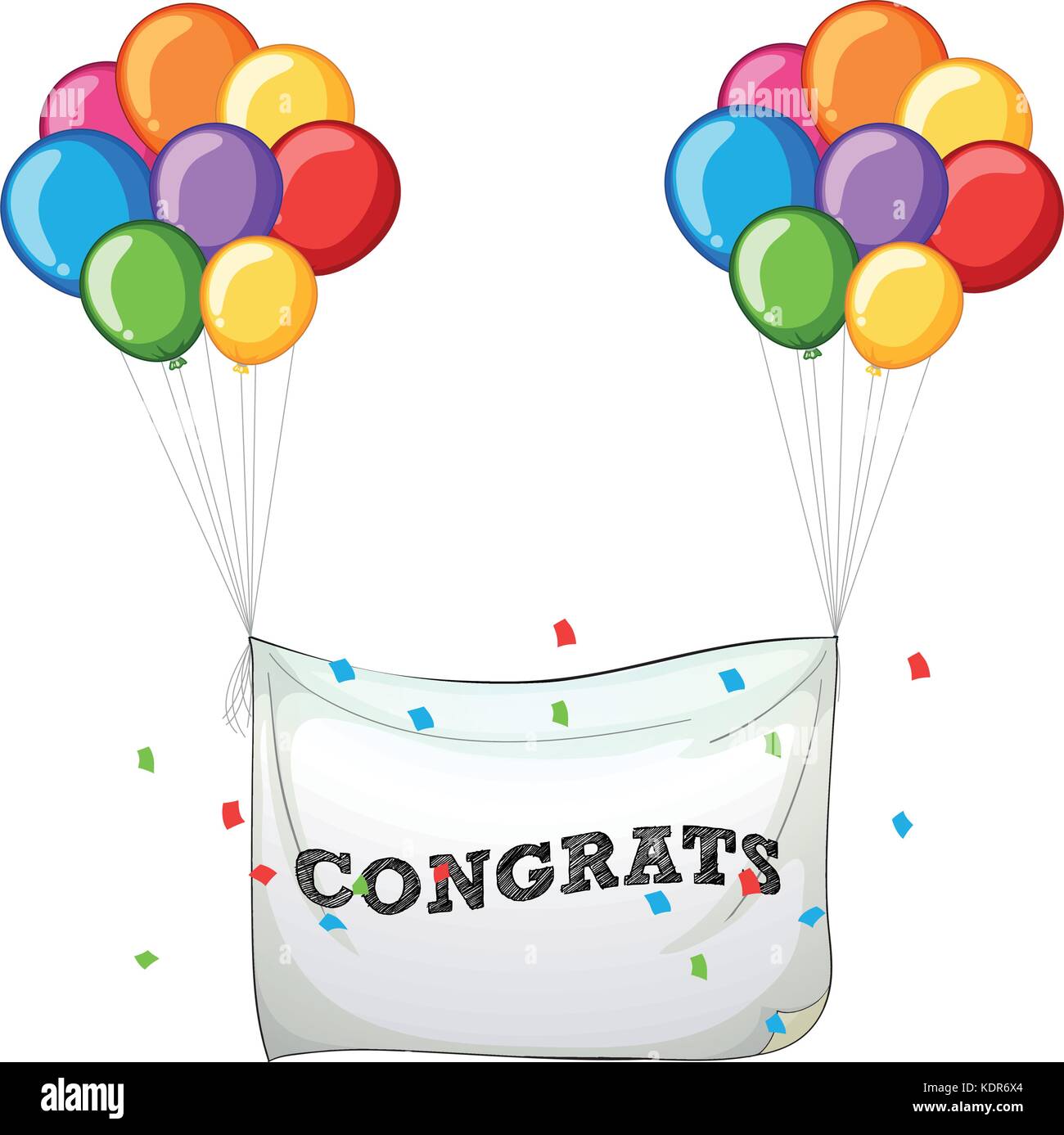 Colorful balloons with banner for word congrats illustration Stock ...