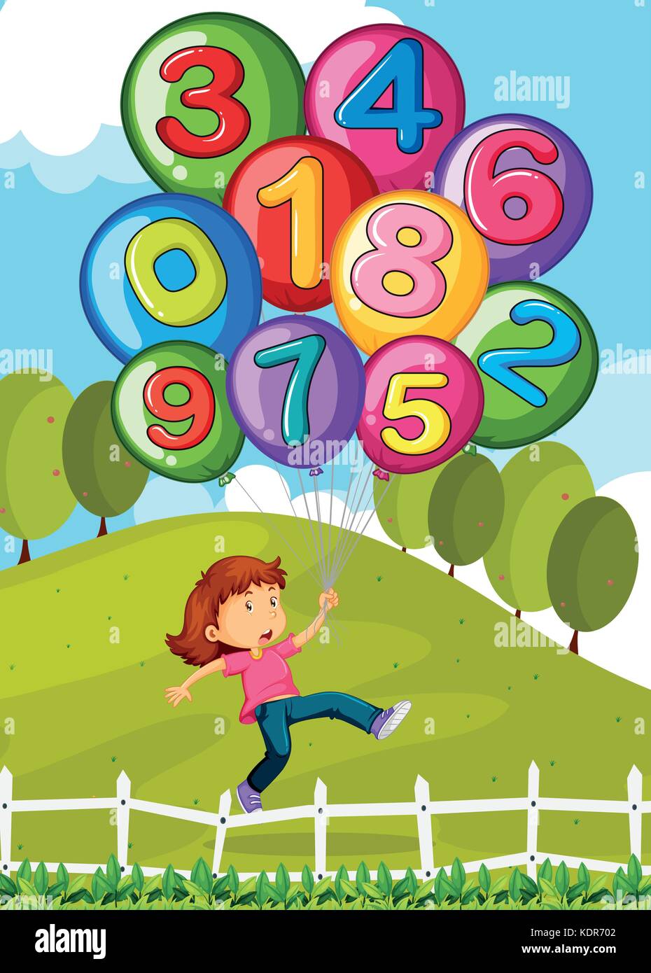 Balloons with numbers and little girl in park illustration Stock Vector ...