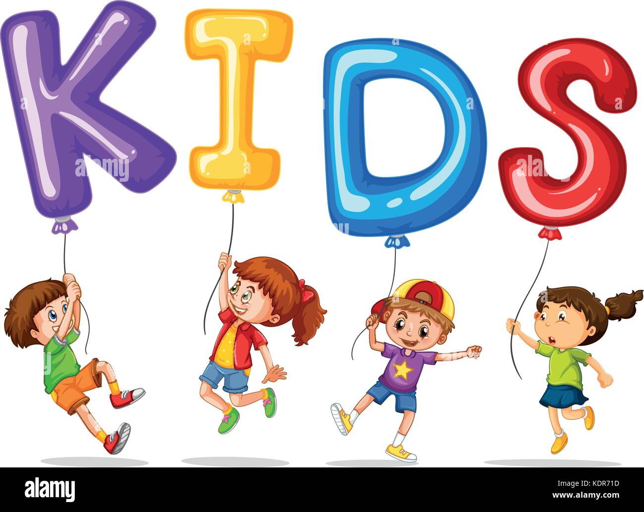 Kids with colorful balloons for word kids illustration Stock Vector ...