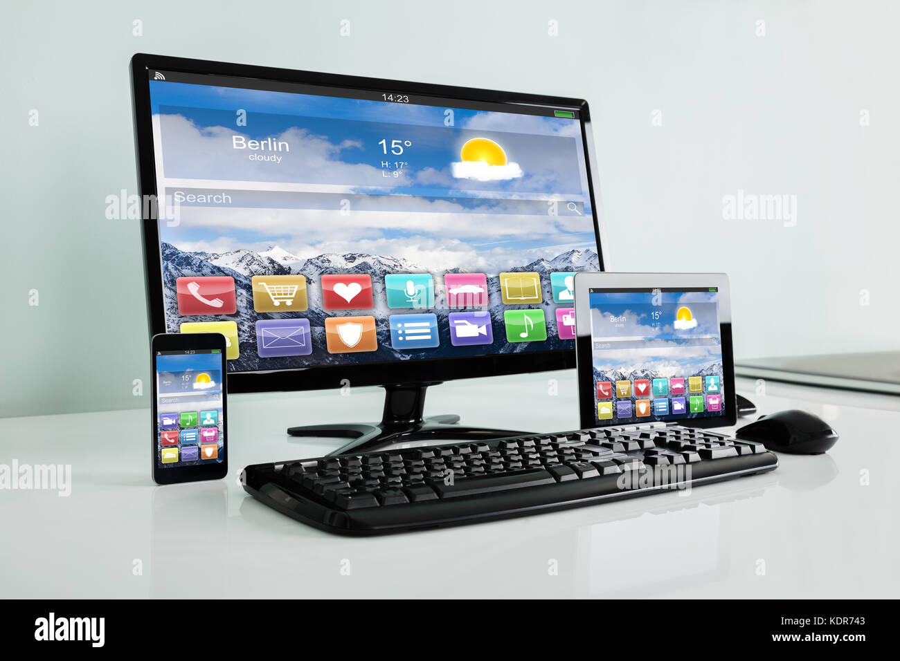 Computer Desktop With Digital Tablet And Mobilephone On Office Desk ...