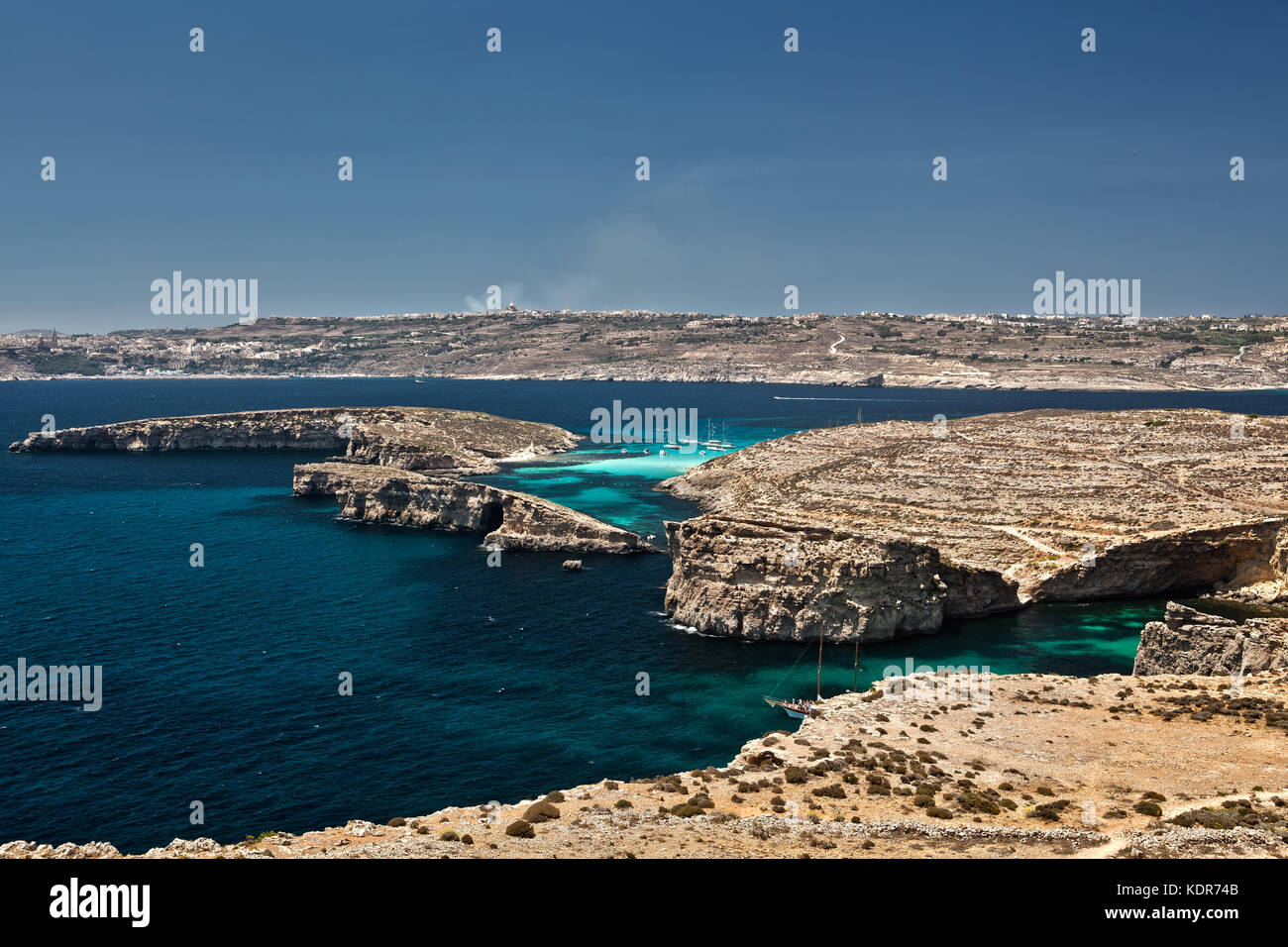 The beautiful view from top of the Sta Maria Tower in Comino. One can ...