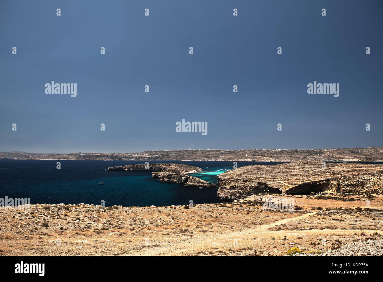 The beautiful view from top of the Sta Maria Tower in Comino. One can ...