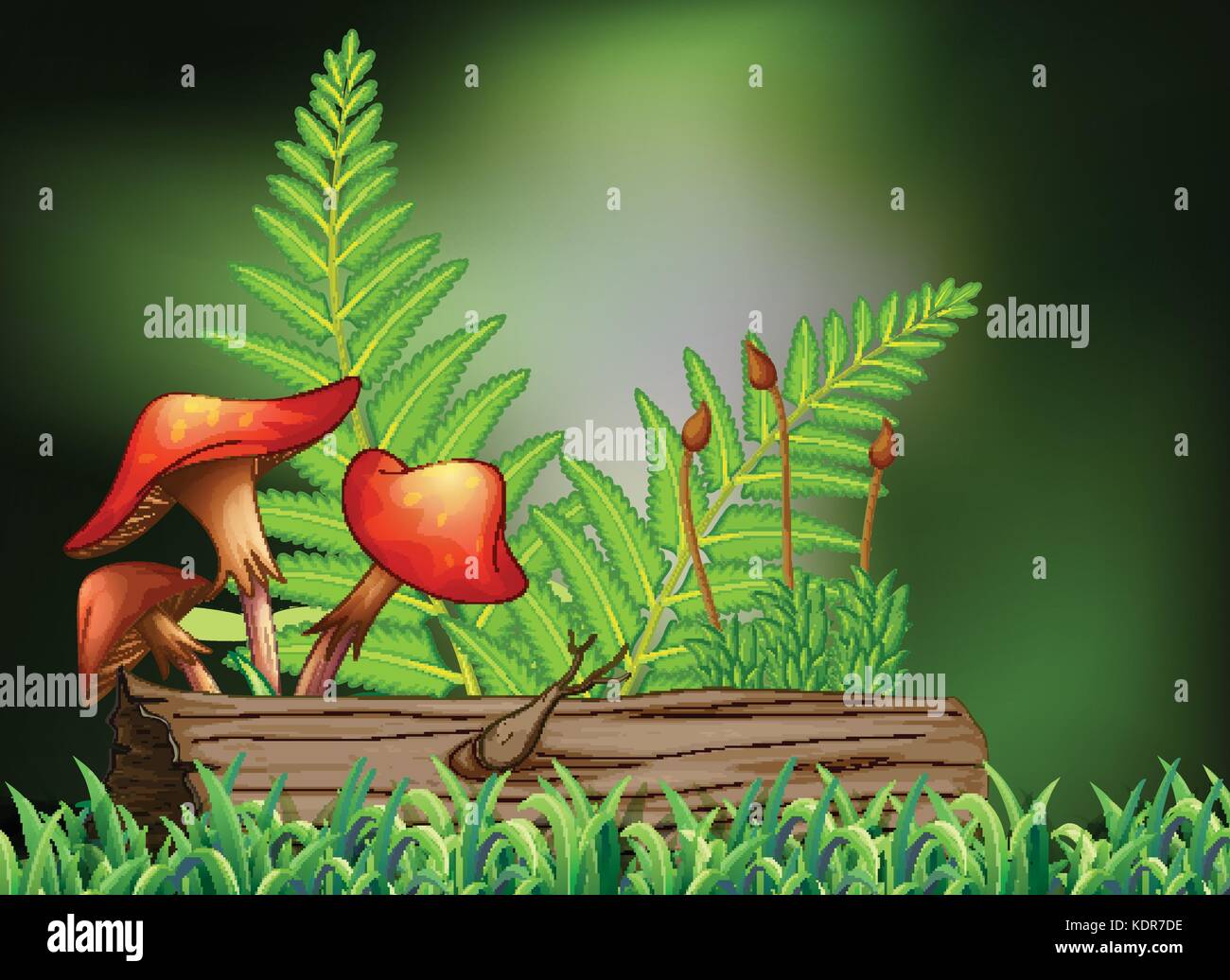Background scene with mushroom and log illustration Stock Vector Image ...
