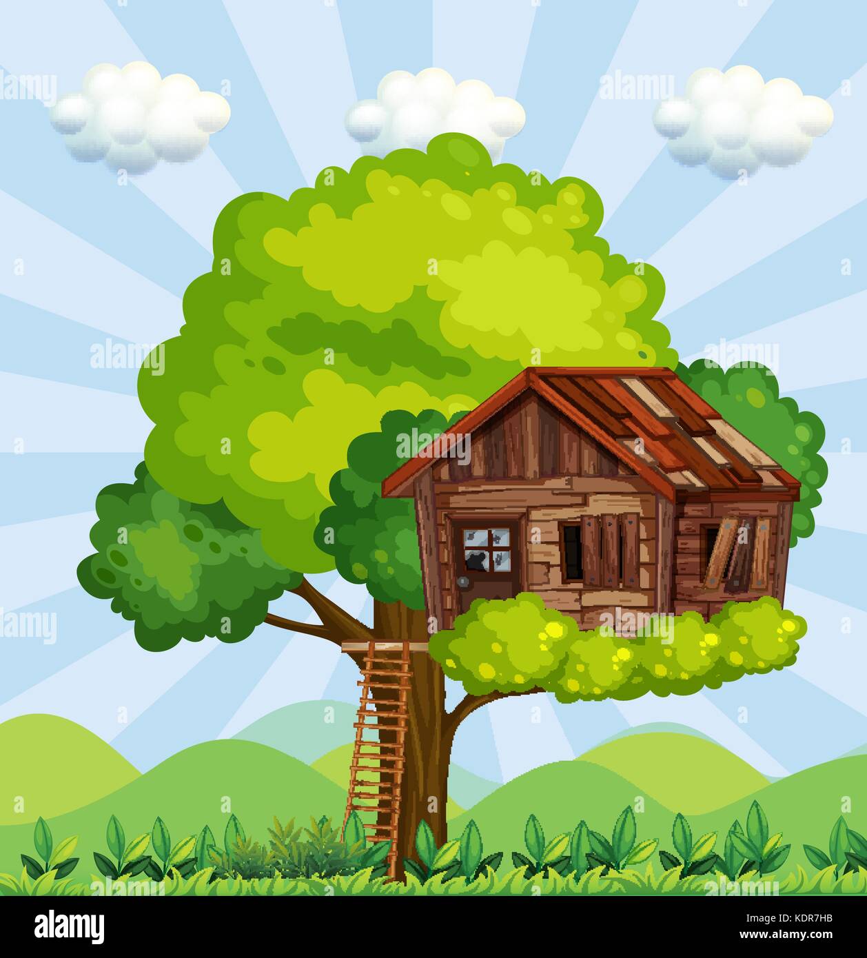 Scene with treehouse in the park illustration Stock Vector Image & Art ...