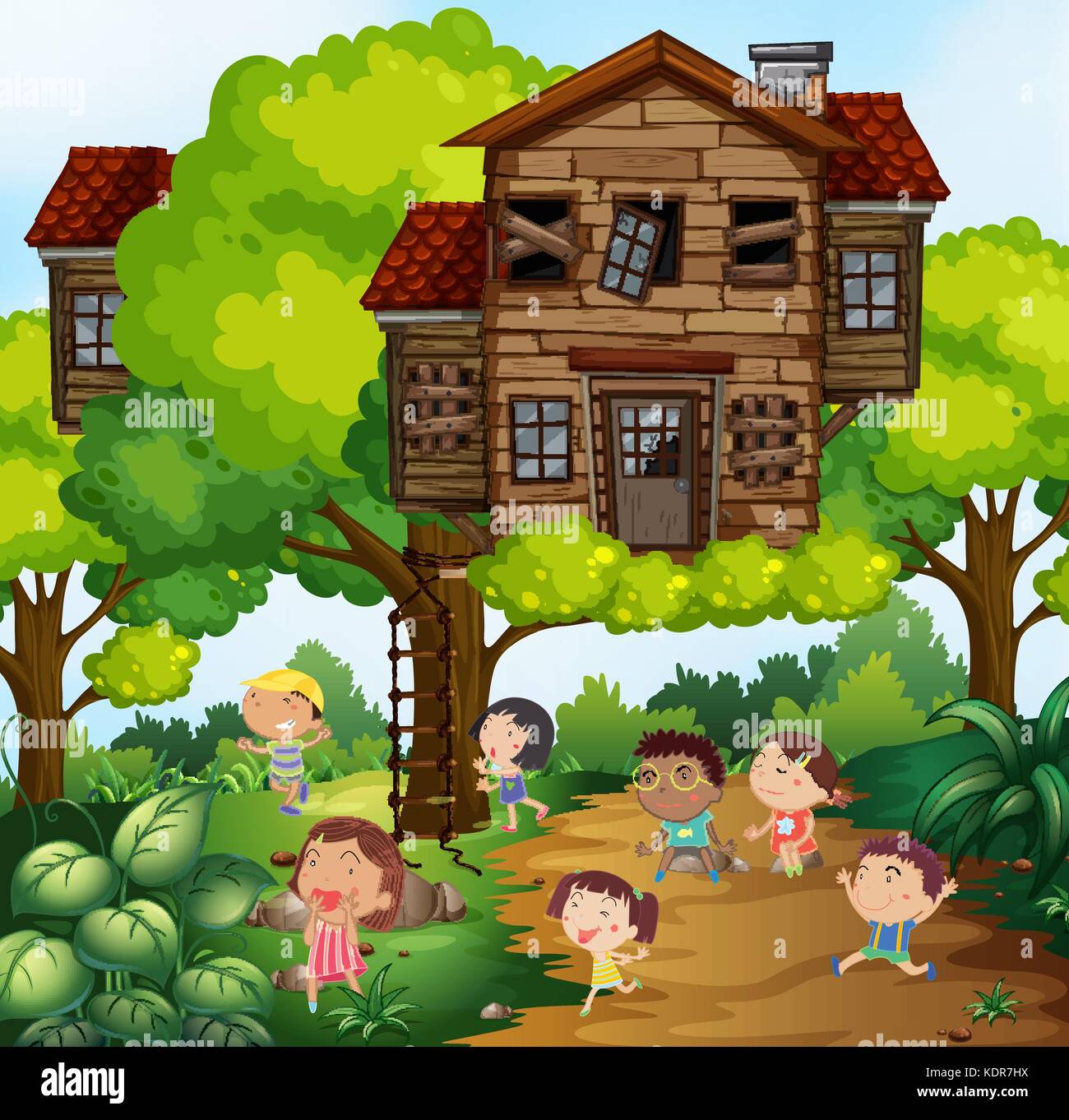 Children and treehouse in the park illustration Stock Vector Image ...