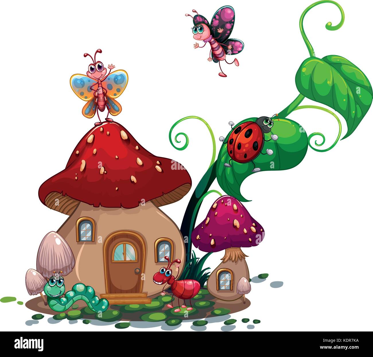 Mushroom house with many insects illustration Stock Vector Image & Art ...