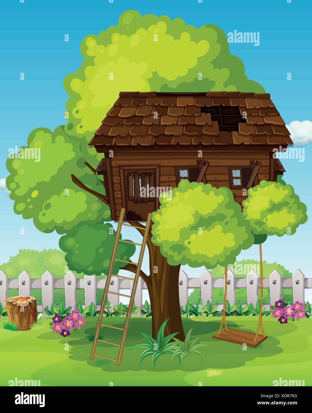 Treehouse with swing in the park illustration Stock Vector Image & Art ...