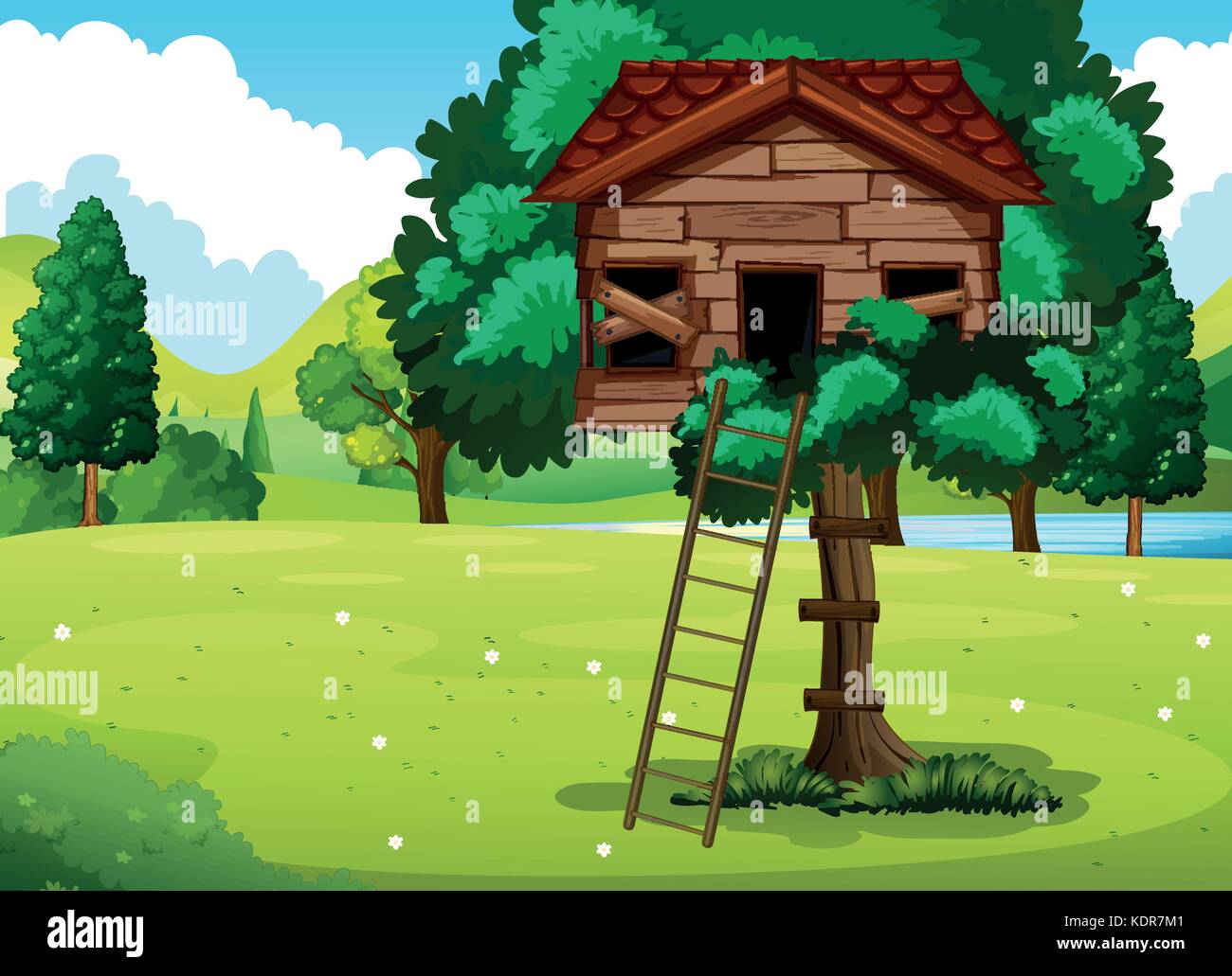 Old treehouse in the park illustration Stock Vector Image & Art - Alamy