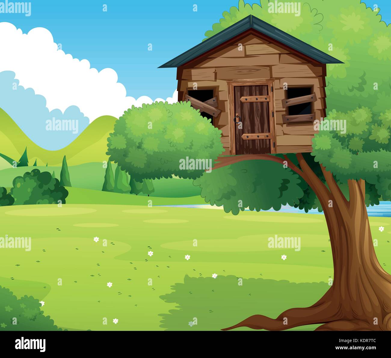 Wooden treehouse in the park illustration Stock Vector Image & Art - Alamy