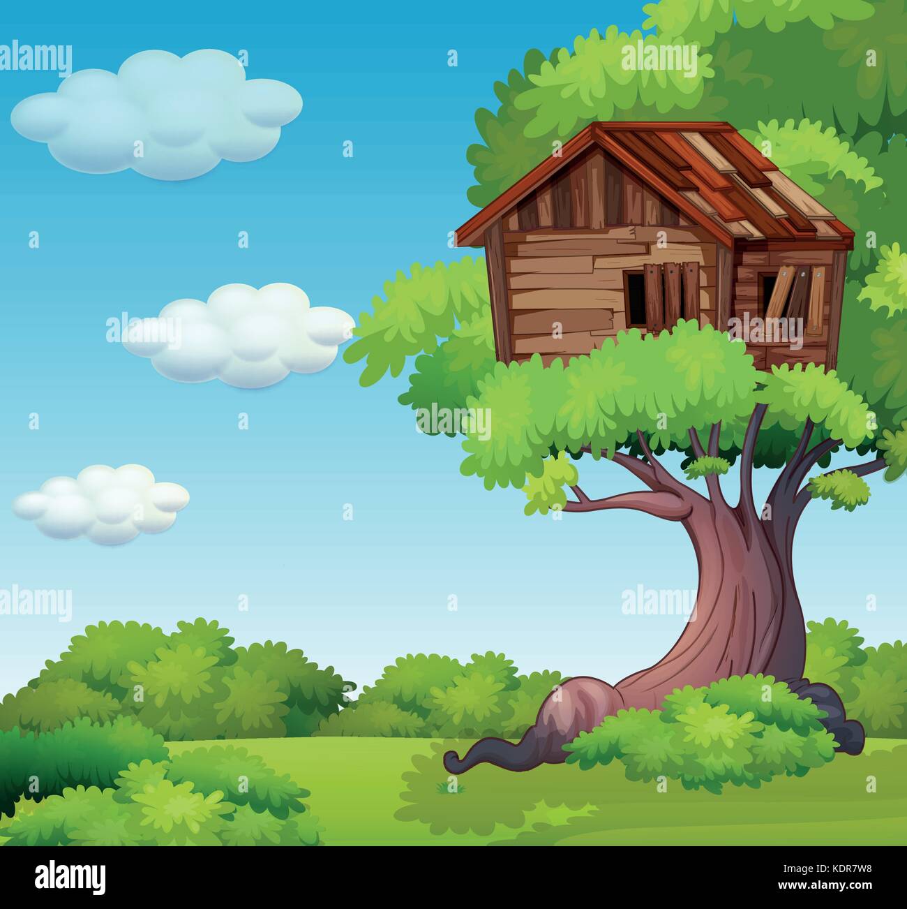 Old treehouse on the tree illustration Stock Vector Image & Art - Alamy