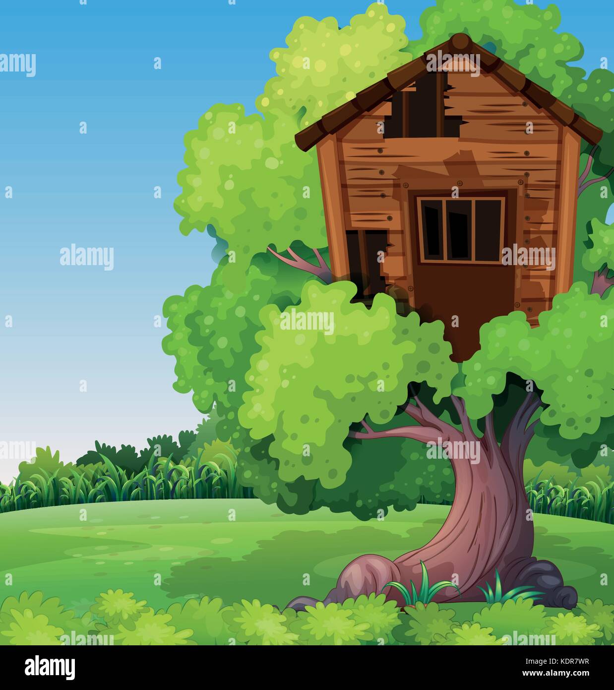 Old treehouse on the tree in park illustration Stock Vector Image & Art ...