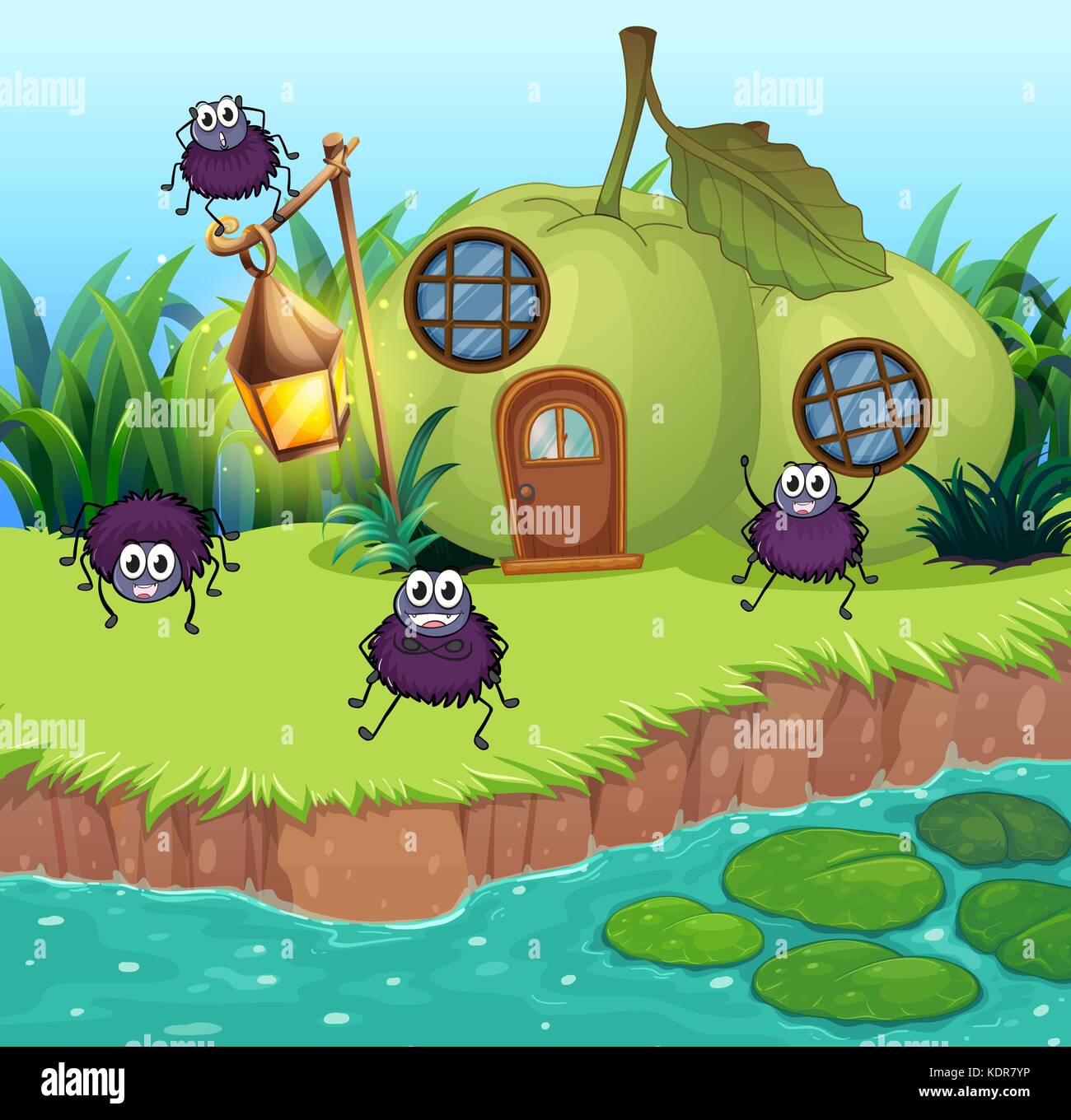 Spiders living in guava house illustration Stock Vector Image & Art - Alamy
